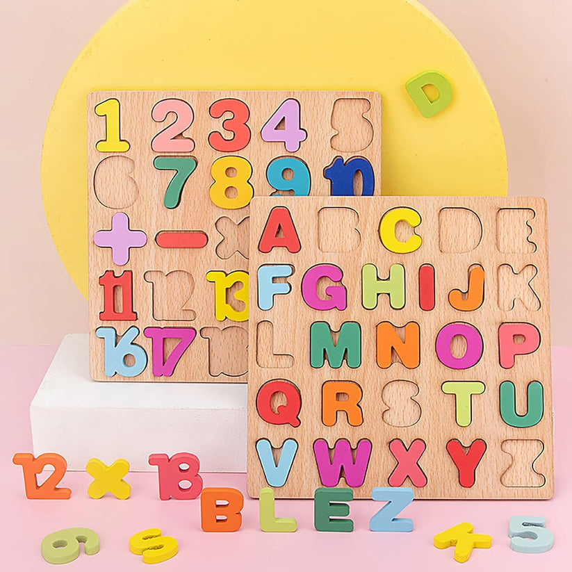 Wooden ABCD Puzzle Board – Kids Learning Toy (Alphabets, Numbers & Sha ...